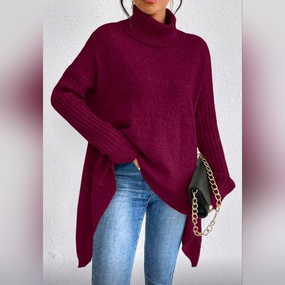 Boutique | Sweaters | New Oversized Ribbed Asymmetrical Hem Turtleneck ...